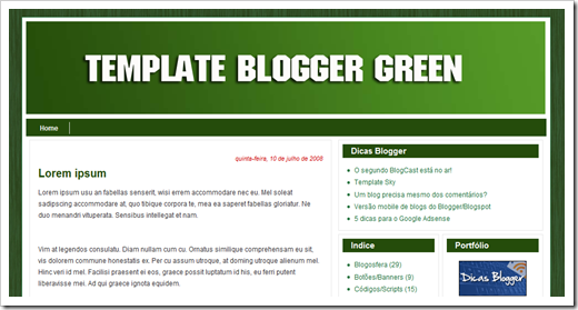 Template Blogger Green - Dicas Blogger